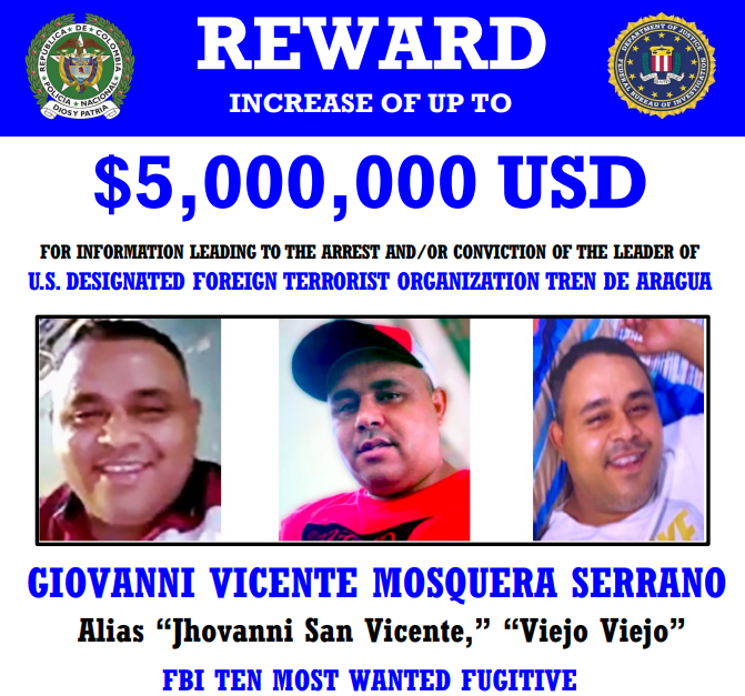 U.S. Government Now Offering $5 Million For Senior Tren de Aragua Member 'El Viejo'